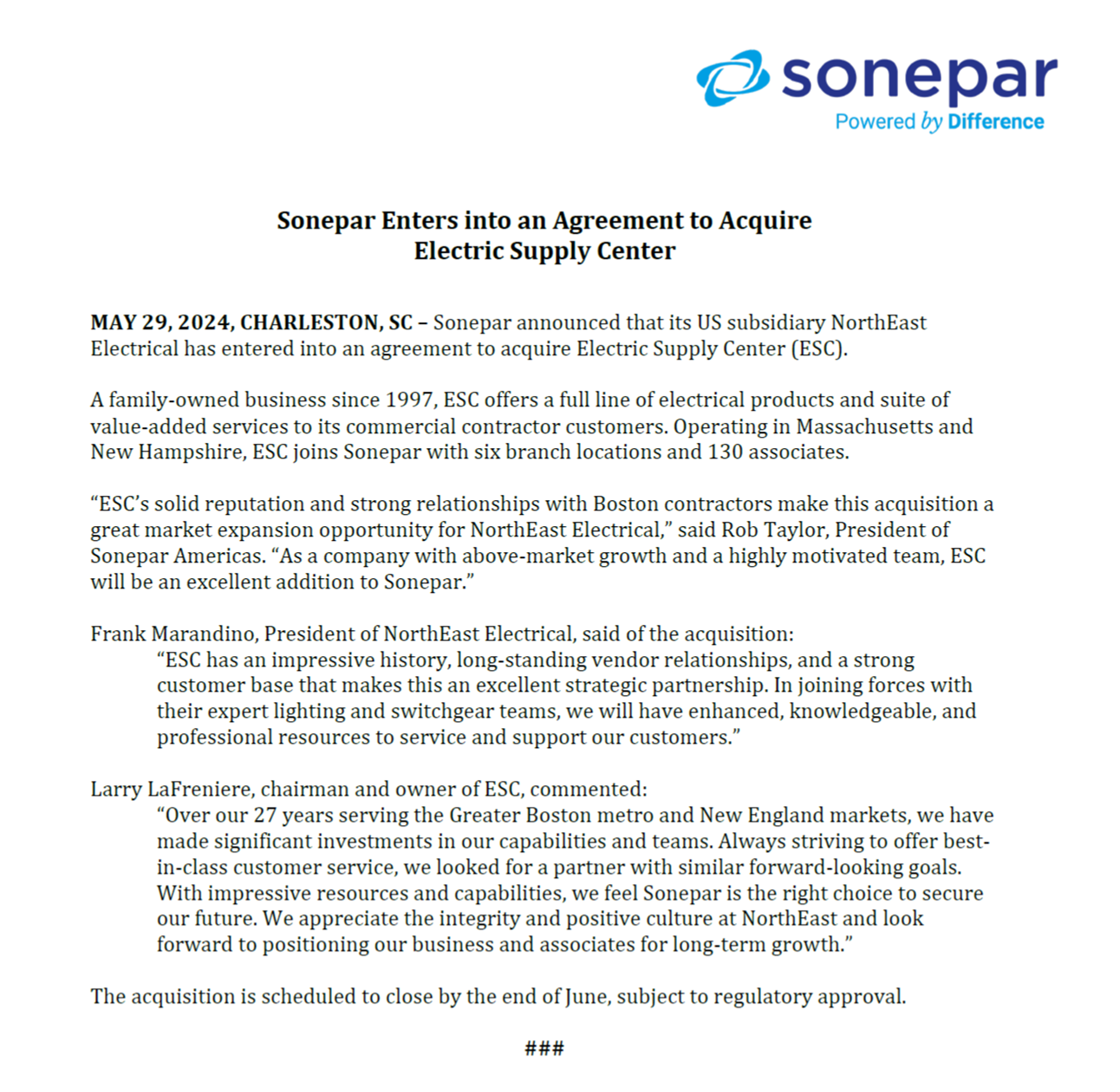 Sonepar ESC Letter - Electrical Trends
